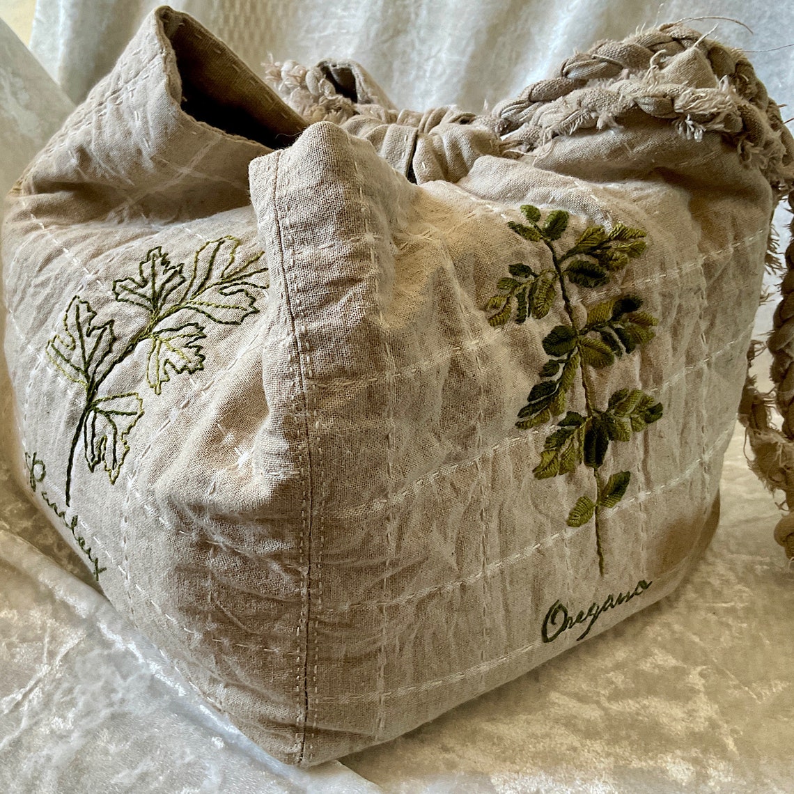 New Embroidered Slow Stitch Large Rice Bag / Purse Handmade by B G ...