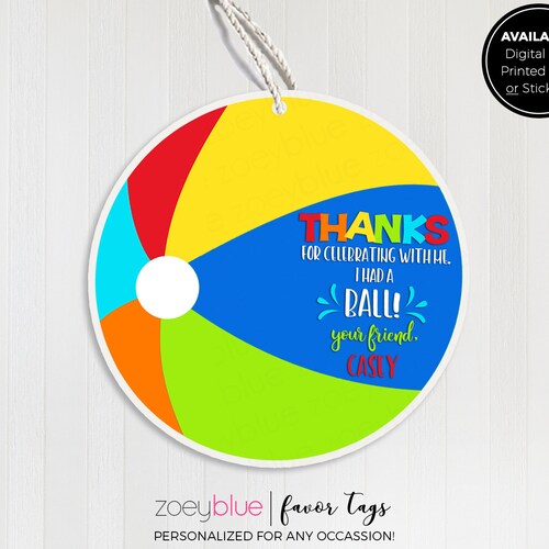 Beach Ball Party Favor Tags DIGITAL FILE You Print Pool - Etsy