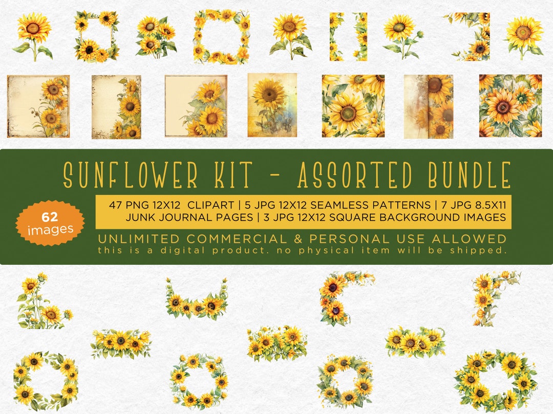 Sunflower Clipart Bundle - 62 High-resolution PNG & JPG Images, High ...
