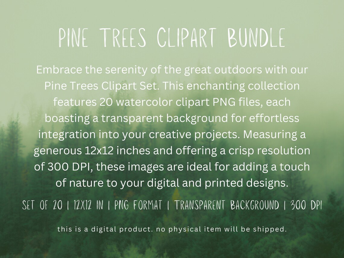 Watercolor Pine Trees Clipart Set - 20 PNG Files, 300 DPI - Nature ...