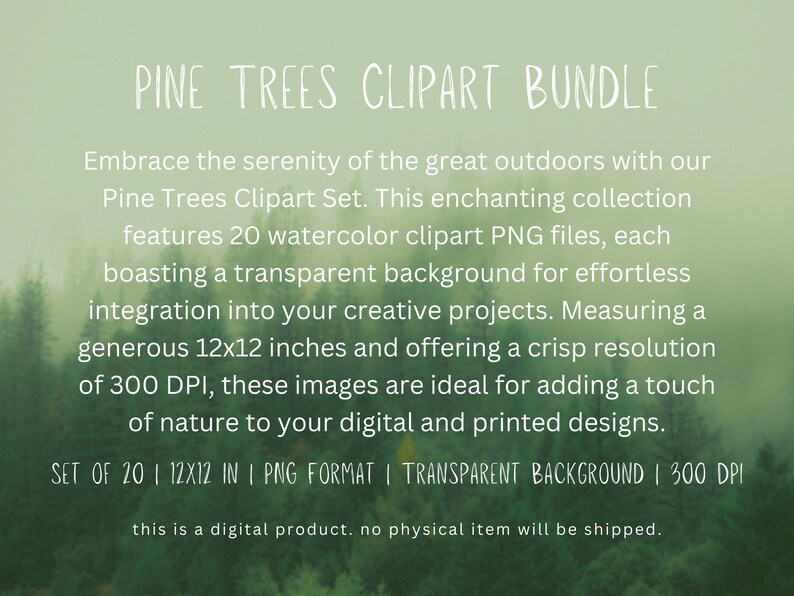 Watercolor Pine Trees Clipart Set - 20 PNG Files, 300 DPI - Nature ...