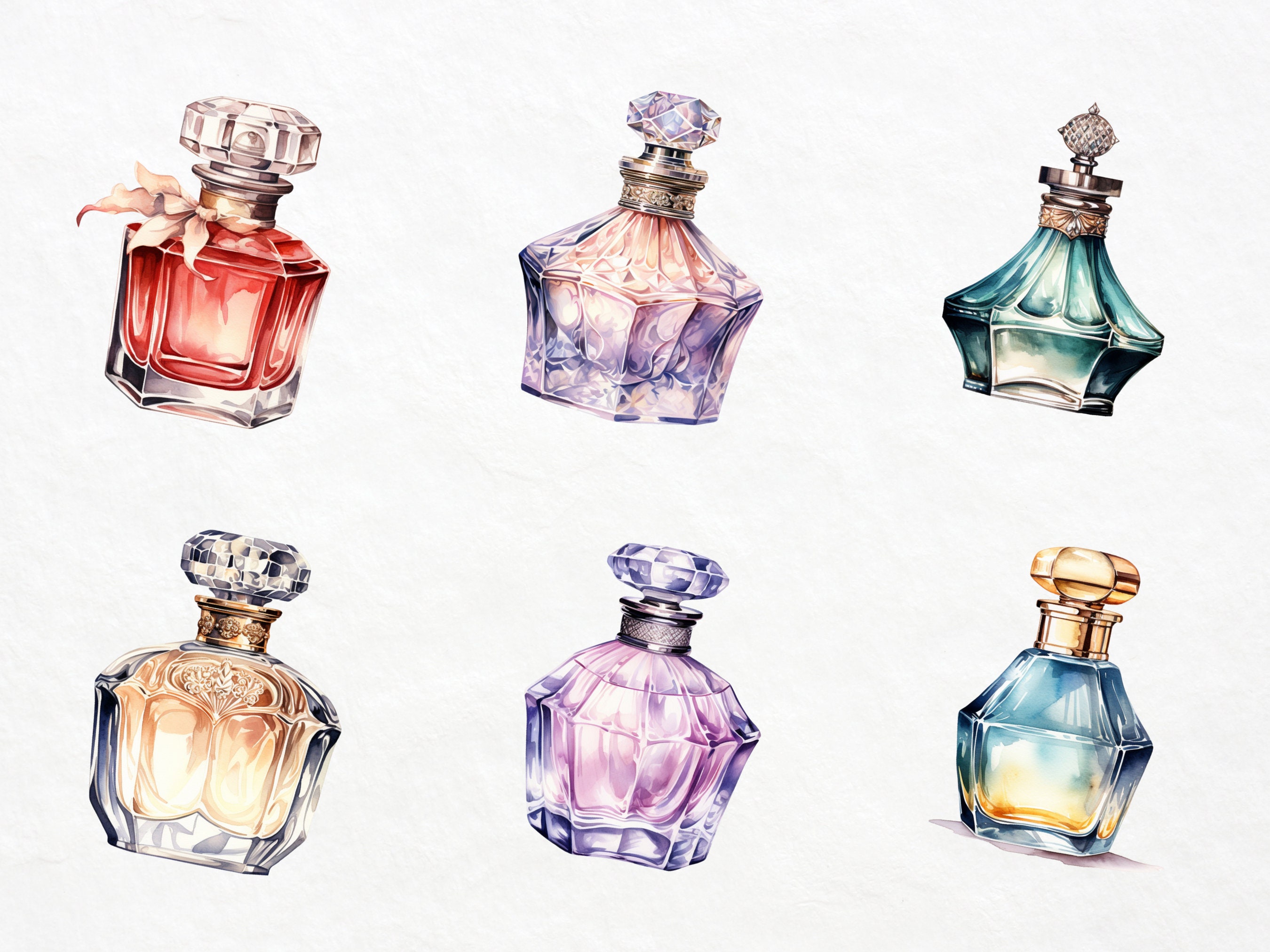 Watercolor Perfume Bottles Clipart 20 PNG Files, 12x12, 300 DPI ...