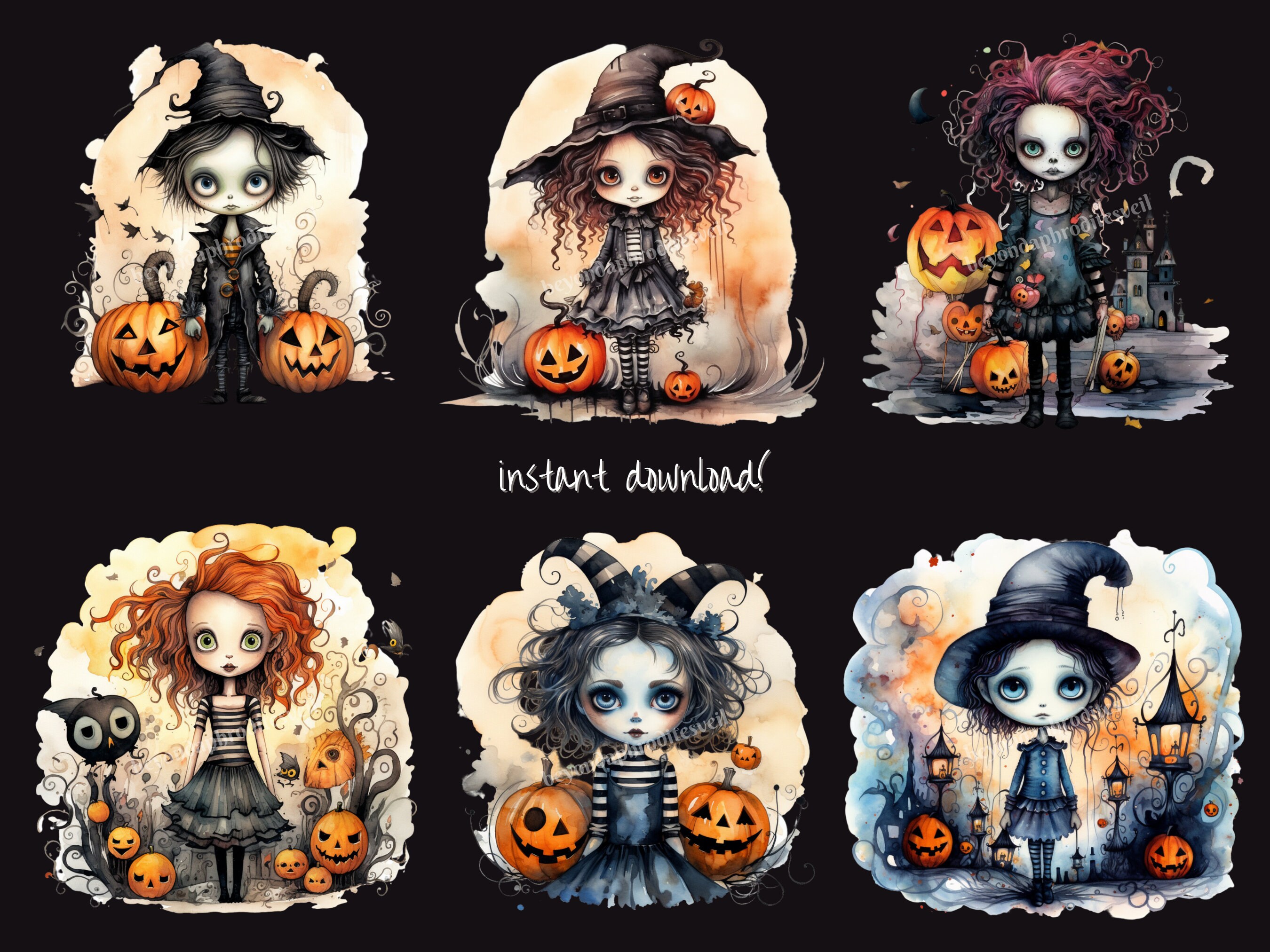 Spooky Cuties Clipart Set - 20 PNG Files, Halloween Graphics, 300 DPI ...