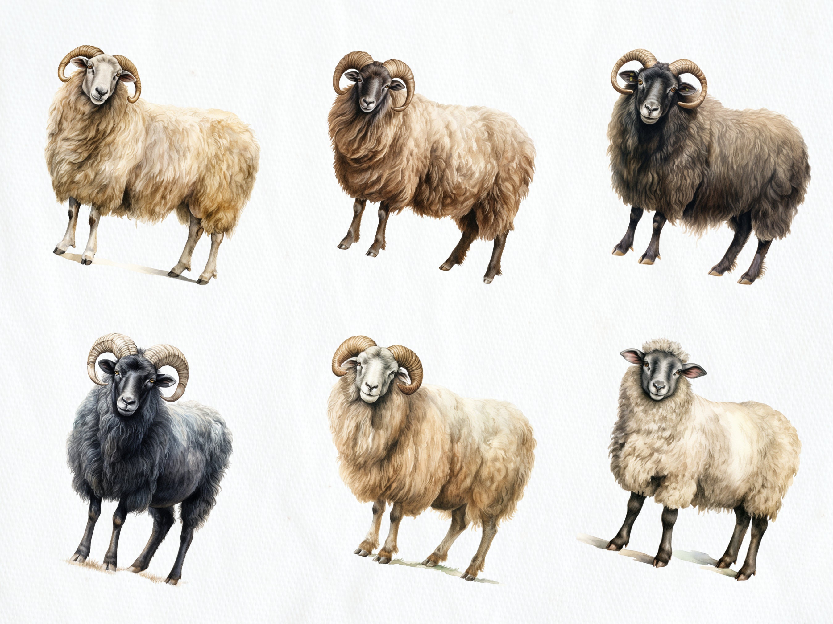 Watercolor Sheep Clipart - 20 PNG Files, 12x12 Inches, 300 DPI ...