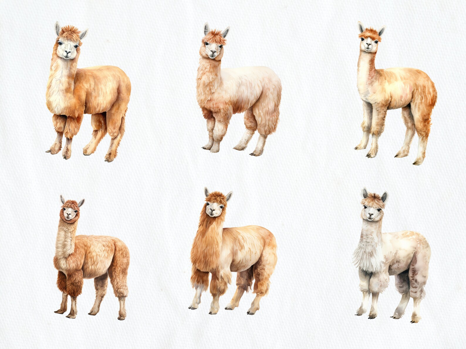 Watercolor Alpacas Clipart - 20 PNG Files, 12x12 Inches, 300 DPI ...