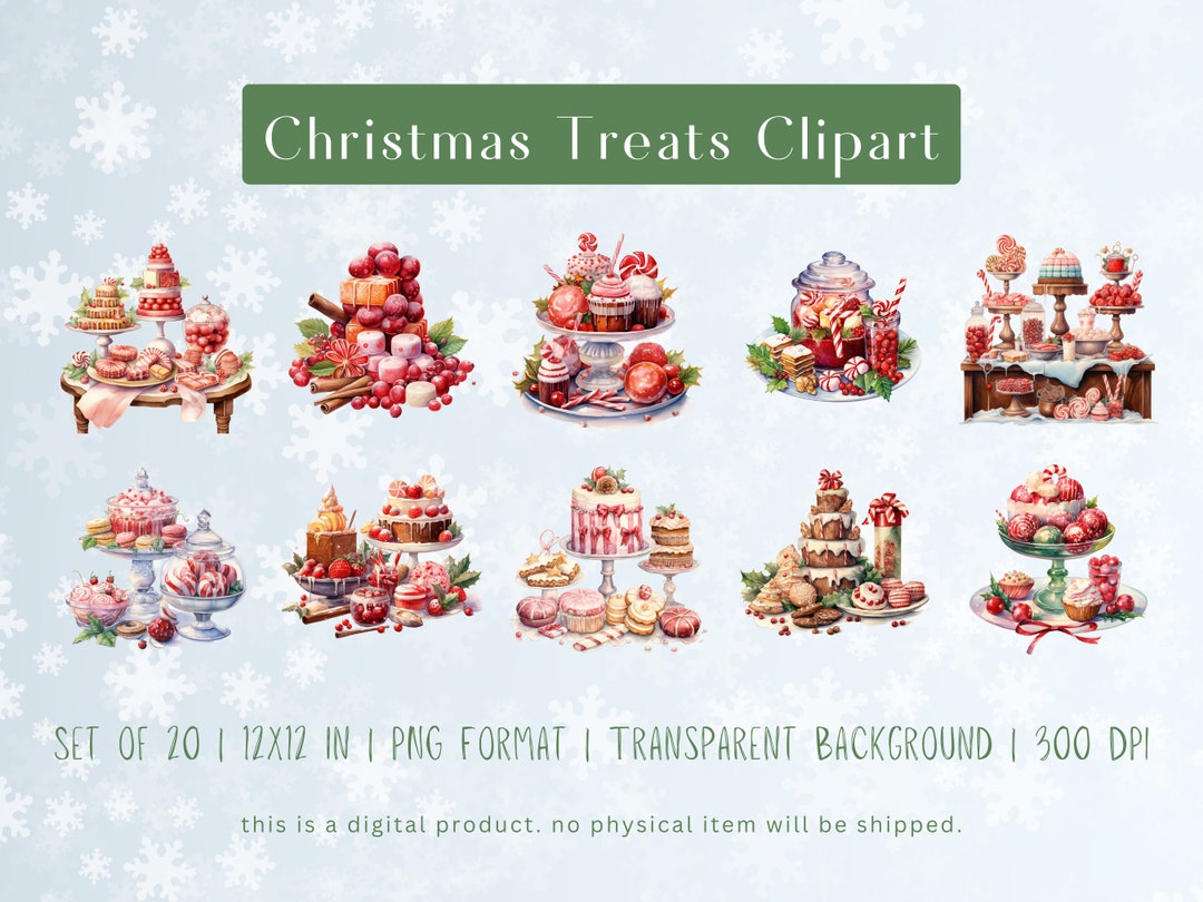 Christmas Treats Watercolor Clipart Set - 20 Pngs, Transparent ...