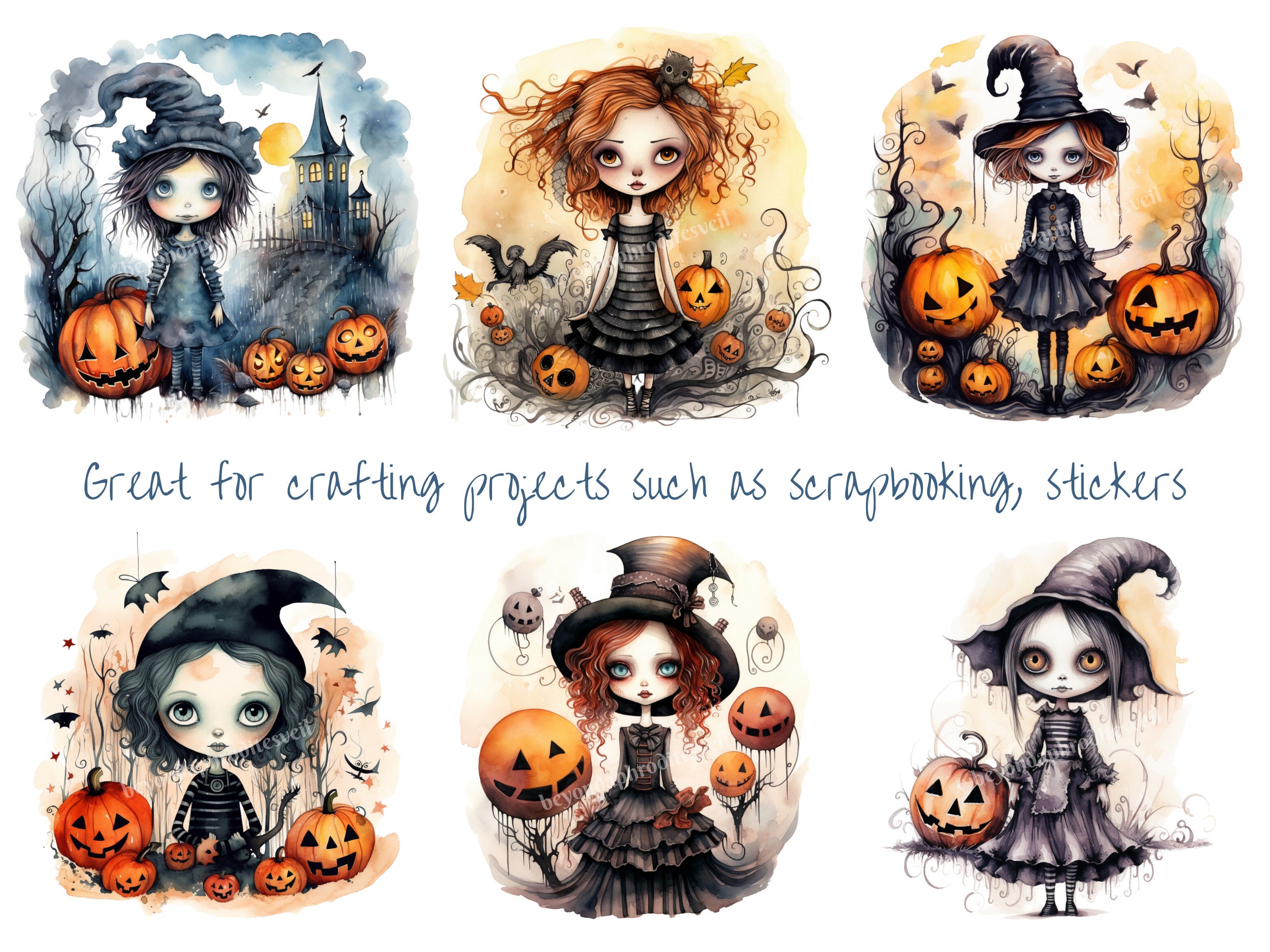 Spooky Cuties Clipart Set - 20 PNG Files, Halloween Graphics, 300 DPI ...