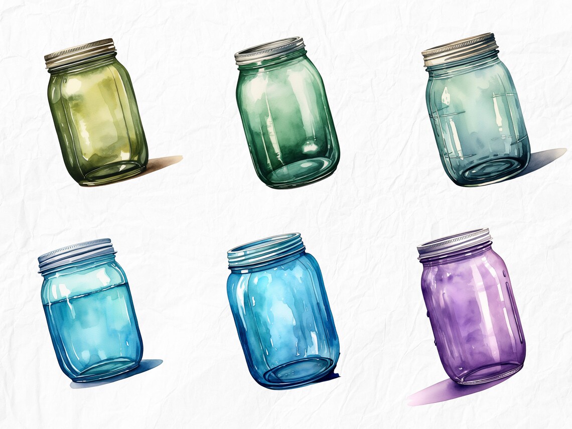 Colorful Glass Jars Clipart Set - 20 PNG Images, Transparent Background ...