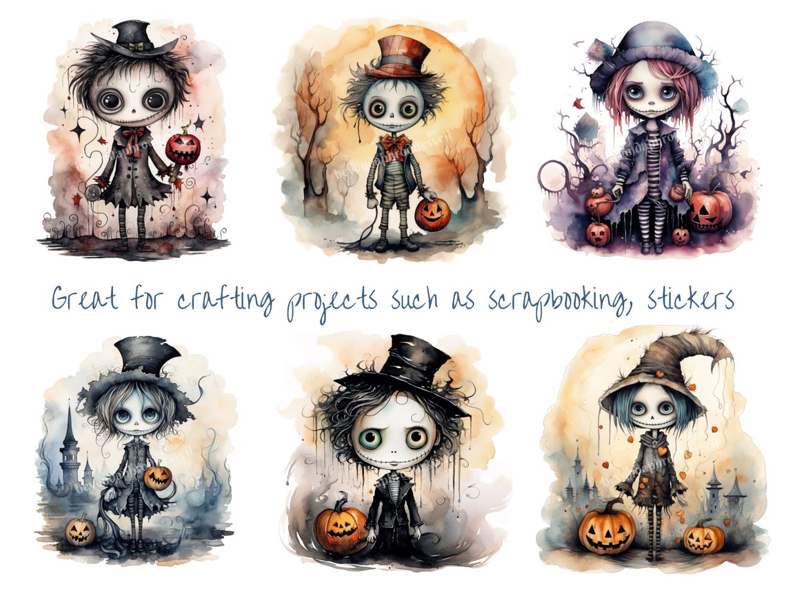 Ghoulish Cuties Clipart Set 20 PNG Files, Halloween Graphics, 300 DPI ...
