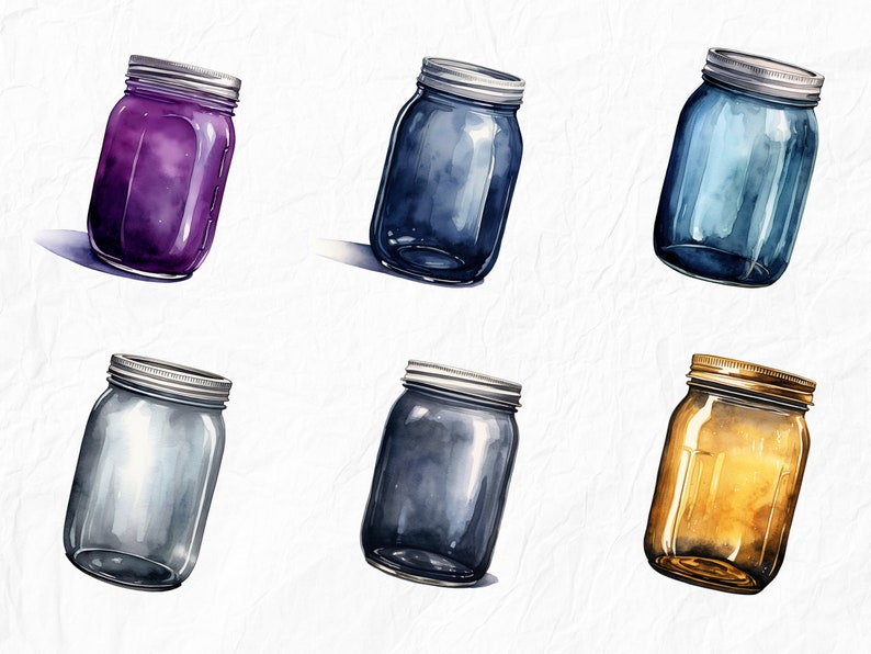 Colorful Glass Jars Clipart Set - 20 PNG Images, Transparent Background ...
