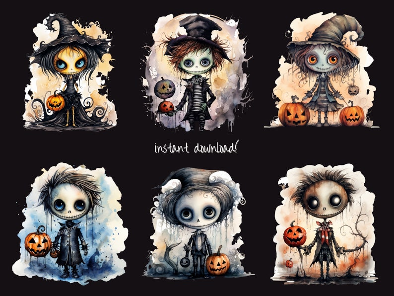 Ghoulish Cuties Clipart Set - 20 PNG Files, Halloween Graphics, 300 DPI ...