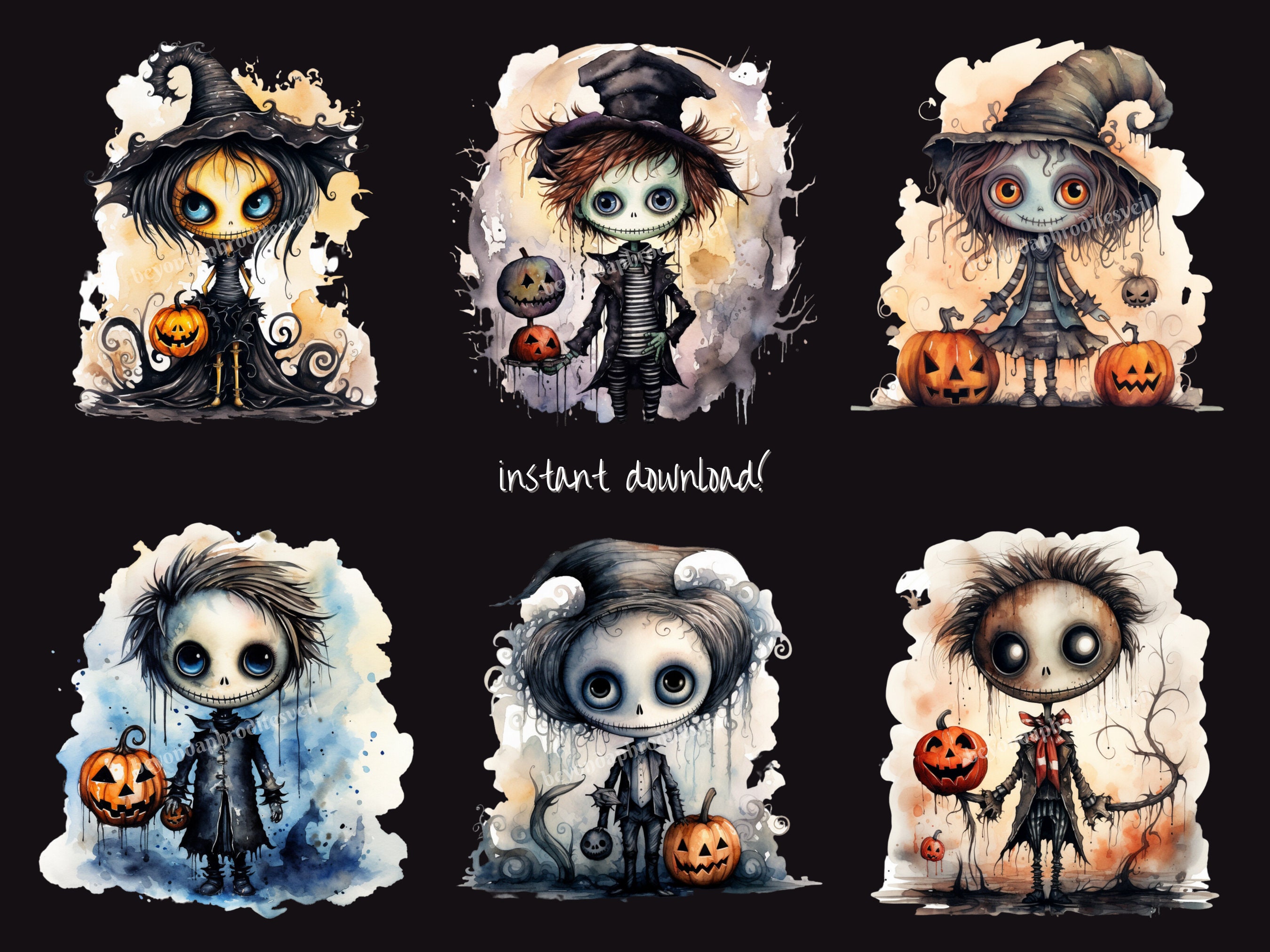 Ghoulish Cuties Clipart Set 20 PNG Files, Halloween Graphics, 300 DPI ...