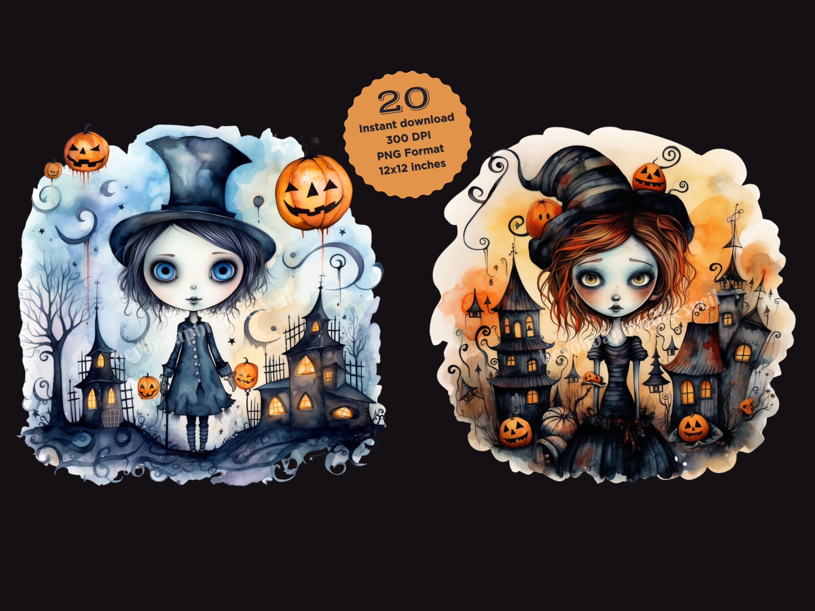 Spooky Cuties Clipart Set - 20 PNG Files, Halloween Graphics, 300 DPI ...