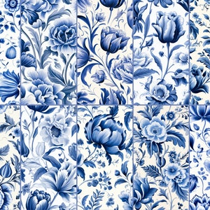 Floral Delft Blue Seamless Patterns - 20 Blue & White Jpgs, 12x12 ...
