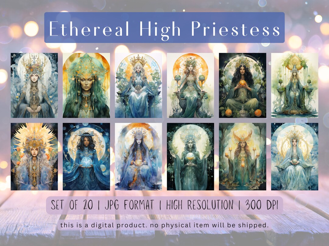 Ethereal High Priestess Art: Watercolor & Ink Mystical Images (digital ...