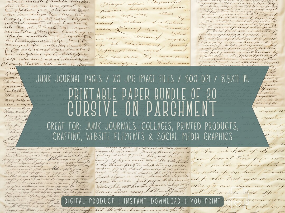 Cursive on Parchment Digital Paper, Grunge Paper Set - Junk Journal ...