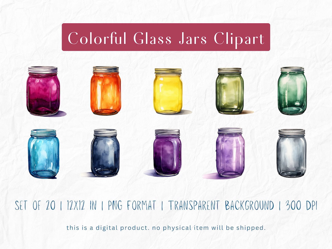 Colorful Glass Jars Clipart Set - 20 PNG Images, Transparent Background ...