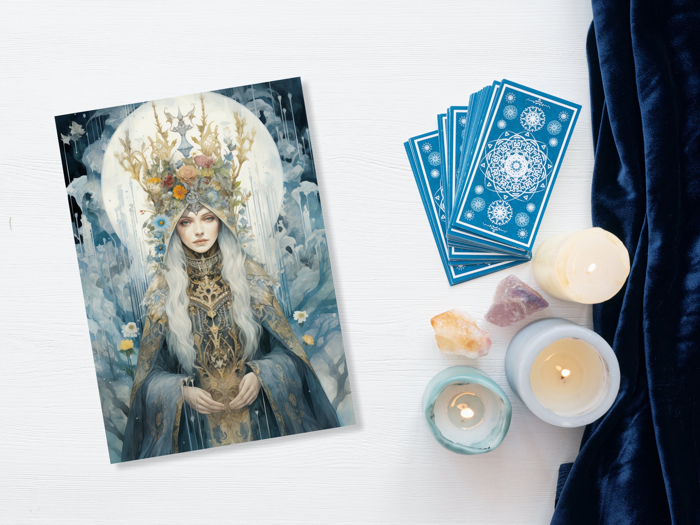 Ethereal High Priestess Art: Watercolor & Ink Mystical Images (digital ...