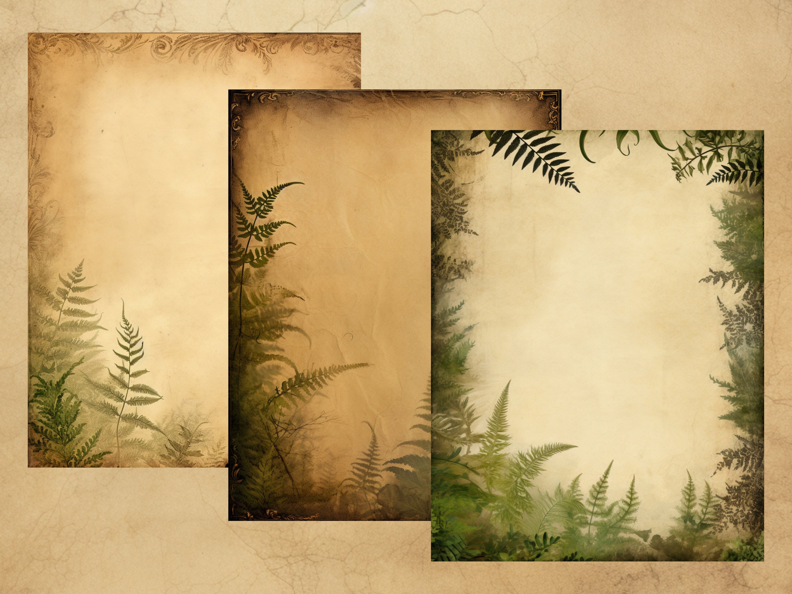 Fern Borders Printable Paper Bundle, Digital Junk Journal Pages 20 Jpgs ...