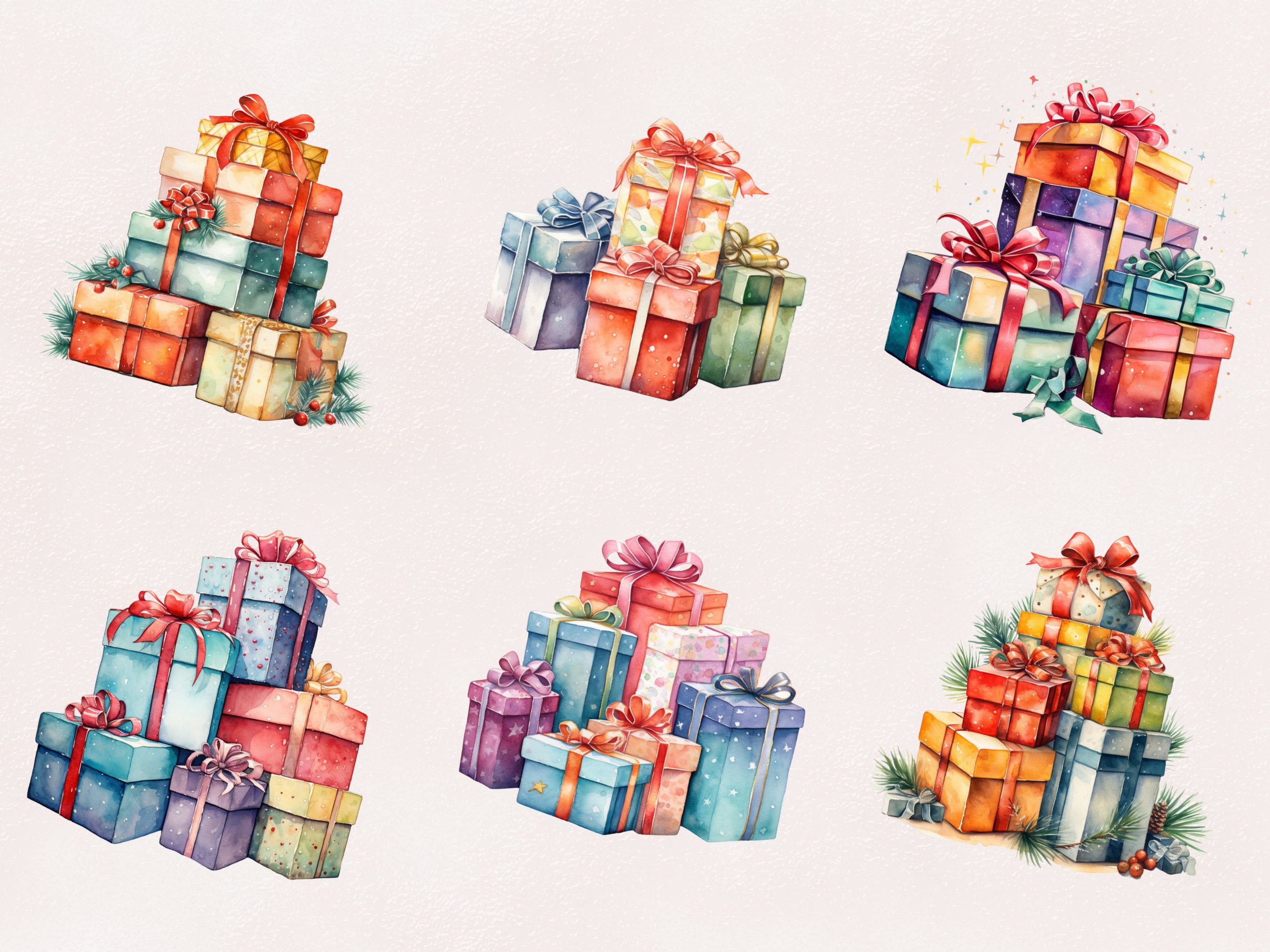 Watercolor Holiday Gift Boxes Clipart – 20 PNG Images (digital Download ...
