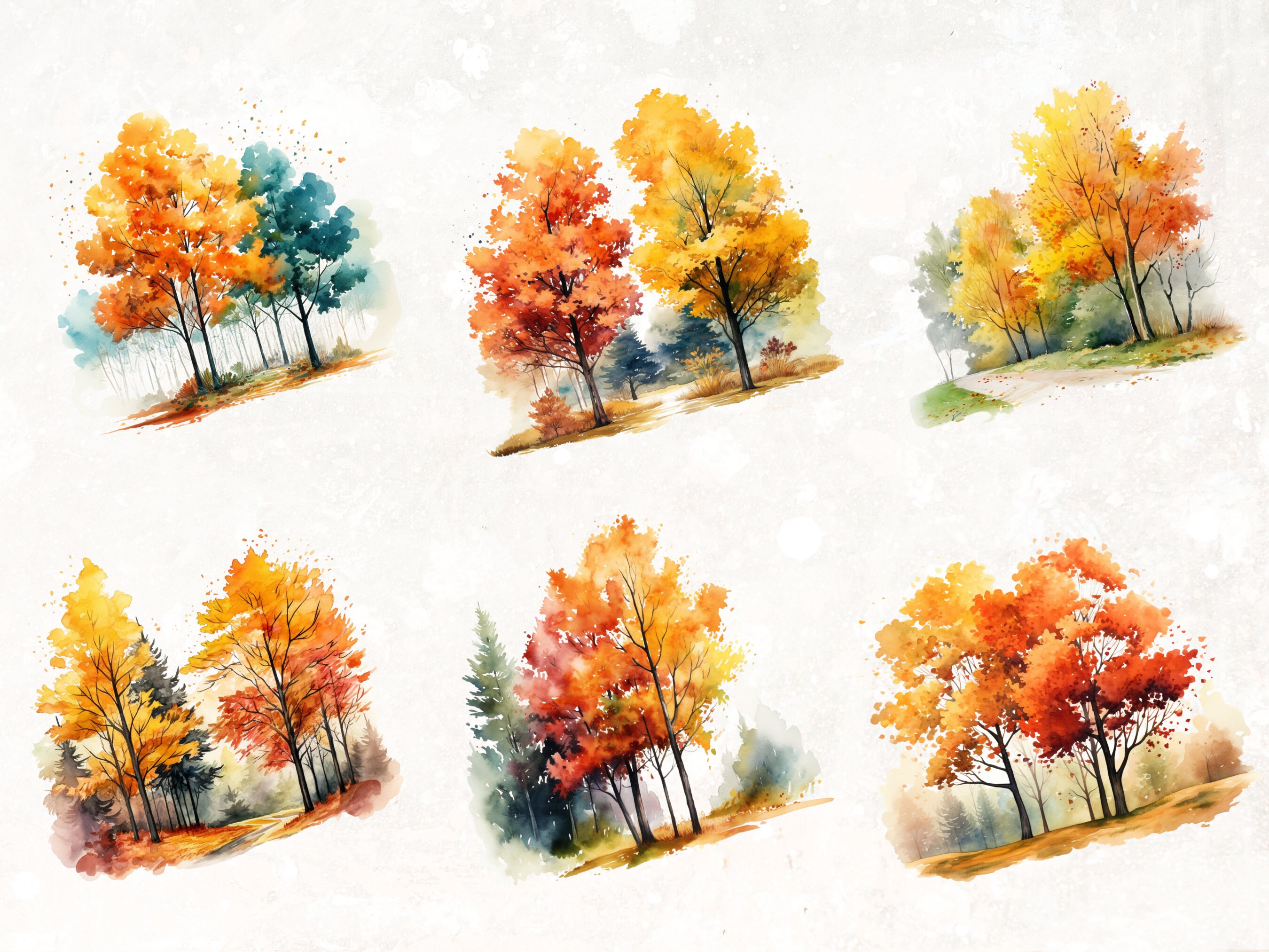 Autumn Trees Watercolor Clipart Set - 20 PNG Files, 300 DPI - Fall ...