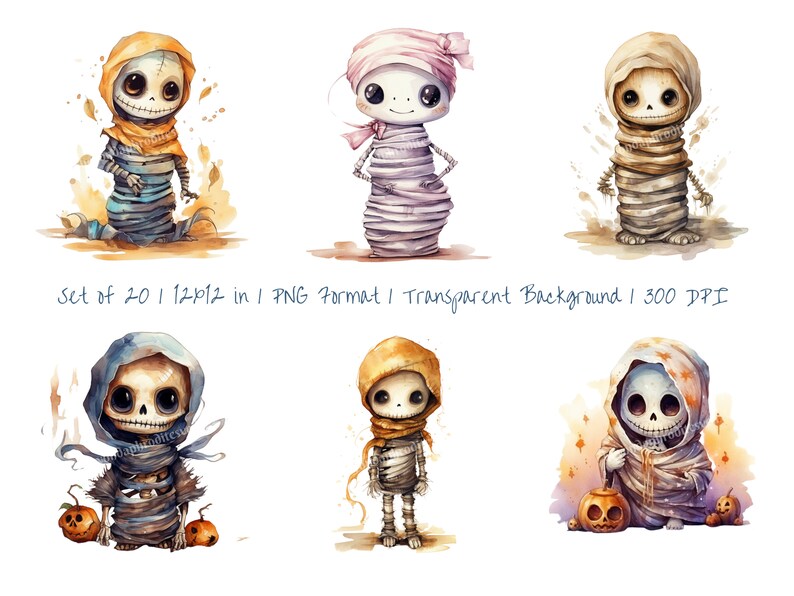 Cute Mummy Skeleton Clipart Set – Halloween Graphics (20 PNG Files) - Etsy