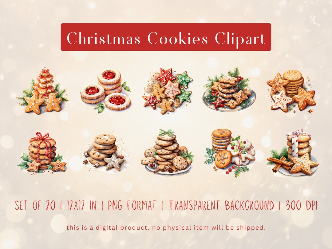 Christmas Cookies Watercolor Clipart Set - 20 Pngs, Transparent ...