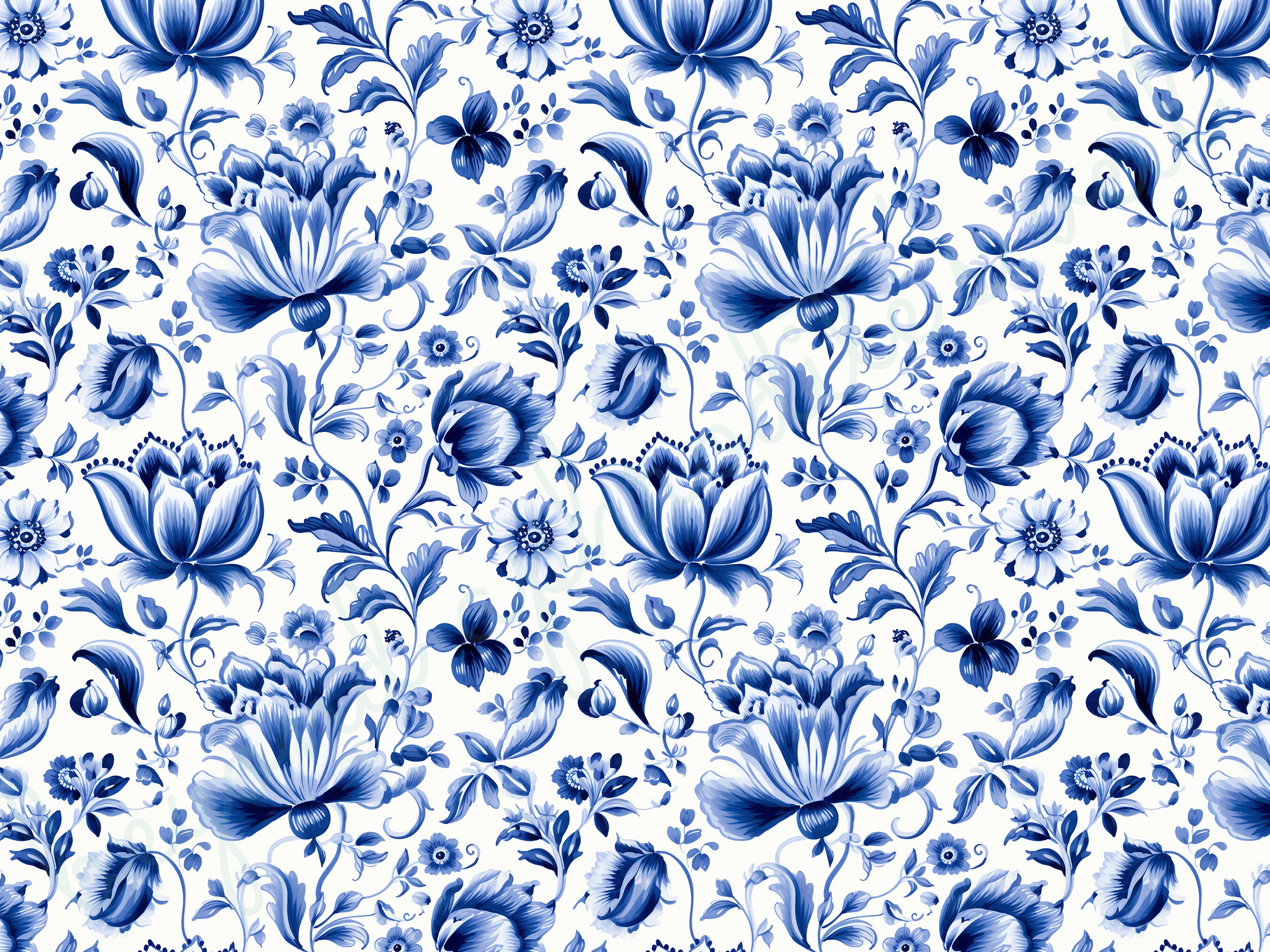 Floral Delft Blue Seamless Patterns - 20 Blue & White Jpgs, 12x12 ...
