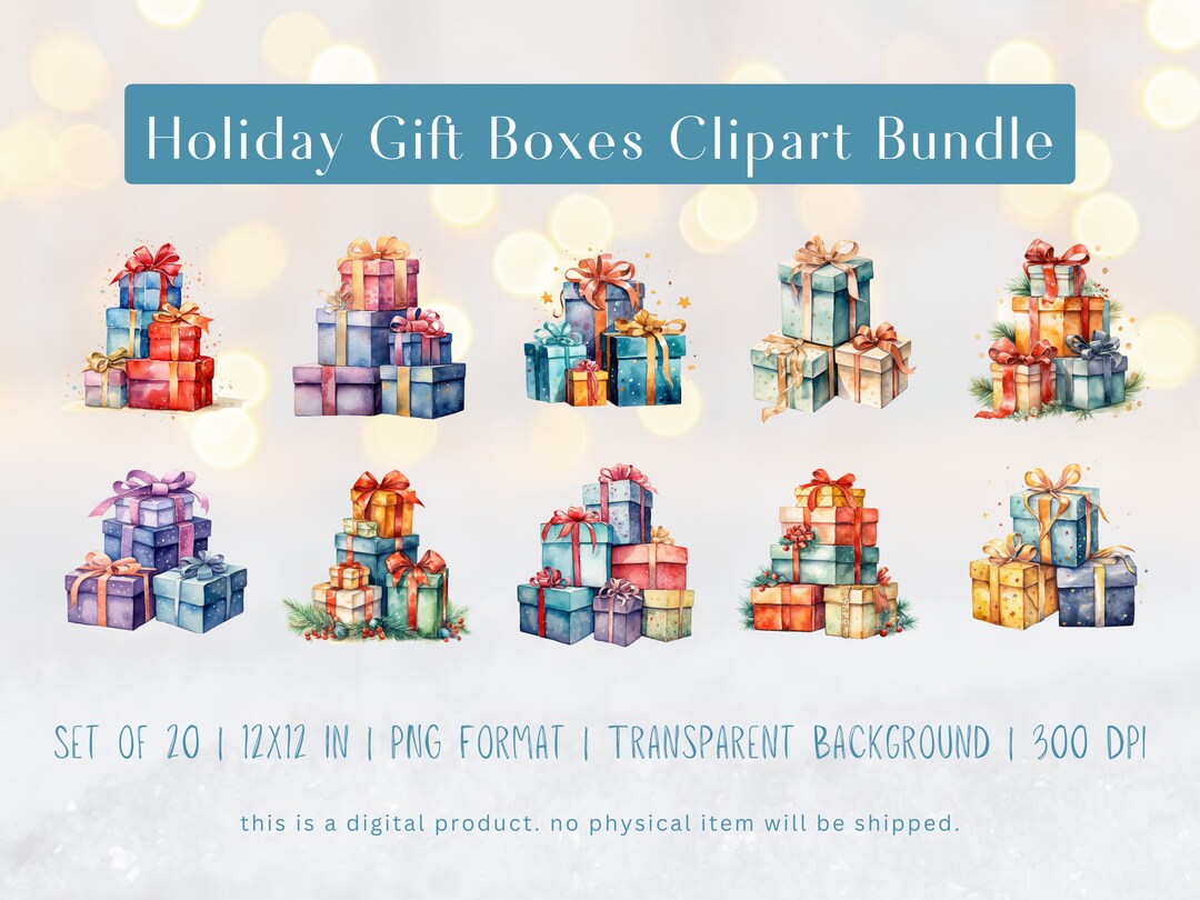 Watercolor Holiday Gift Boxes Clipart – 20 PNG Images (digital Download ...