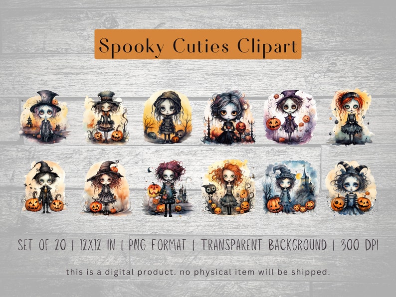 Spooky Cuties Clipart Set - 20 PNG Files, Halloween Graphics, 300 DPI ...