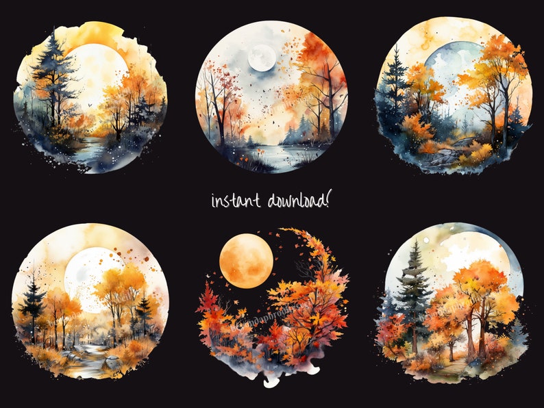 Witchy Fall Moon Clipart Set 20 PNG Files 12x12 Inches 300 - Etsy