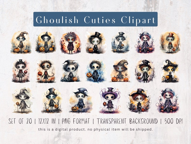 Creepy Cuties Clipart Bundle Collection - 60 PNG Files, Transparent ...
