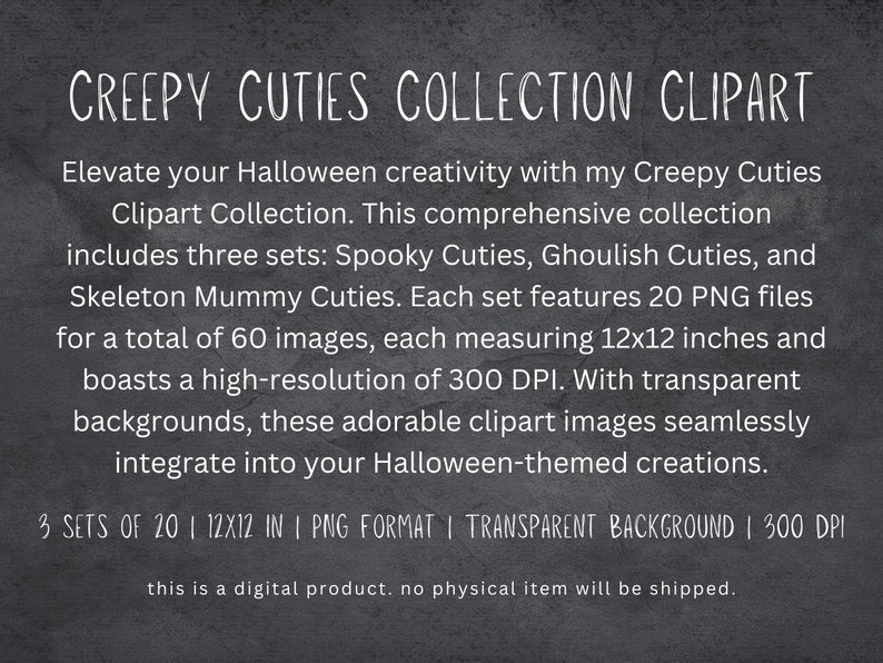 Creepy Cuties Clipart Bundle Collection - 60 PNG Files, Transparent ...