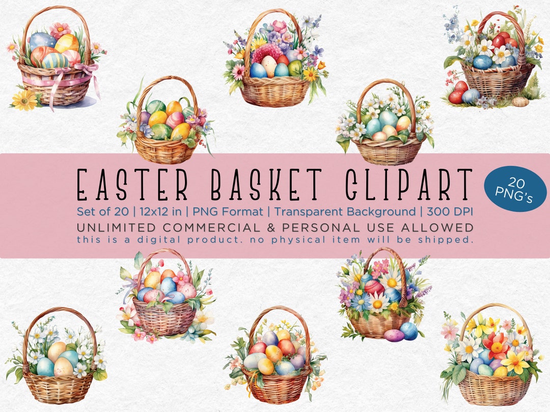 Easter Basket Clipart - 20 PNG Files, Watercolor Clipart Bundle ...