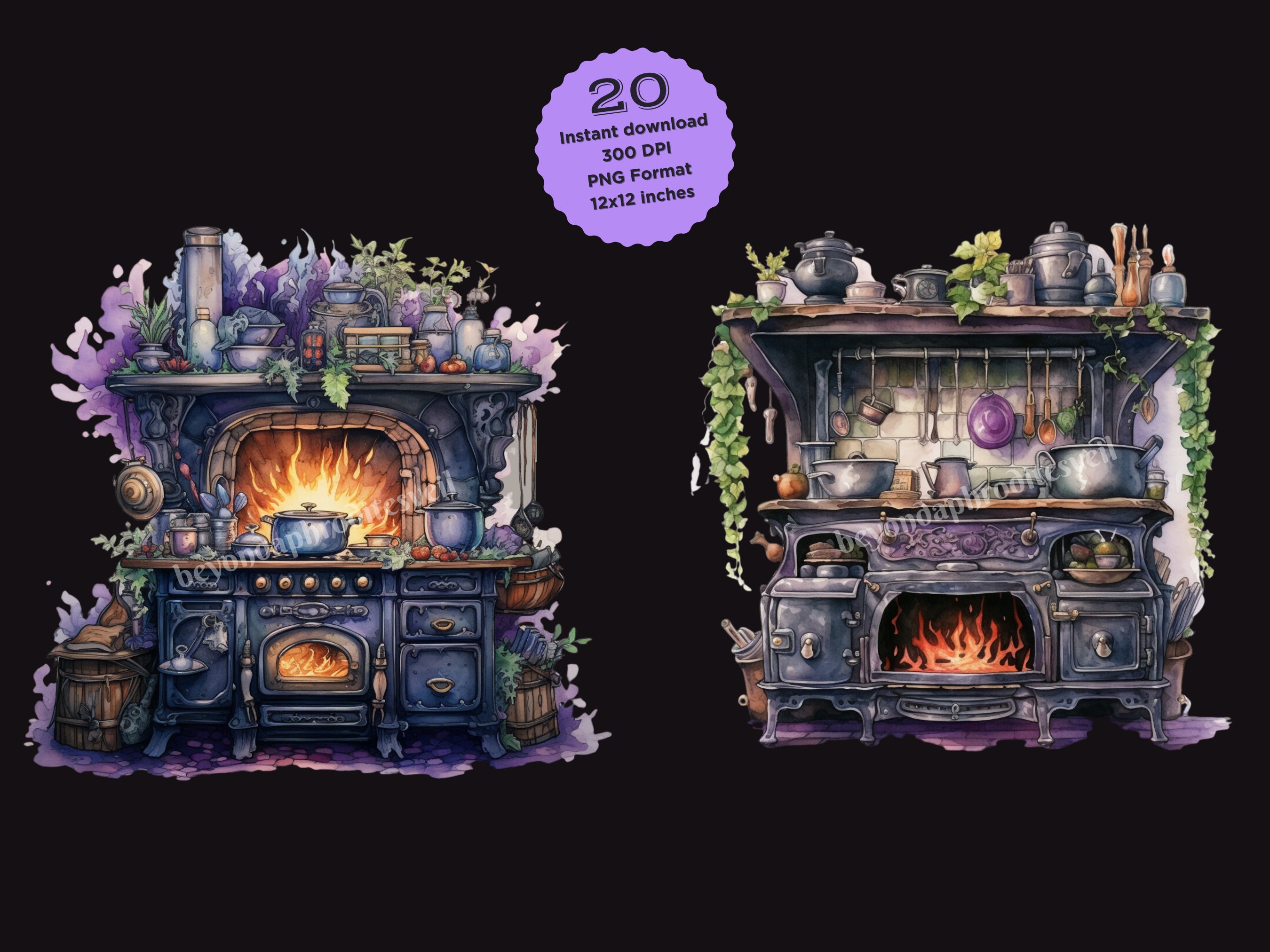 Witchy Stoves Clipart - Set of 20 Transparent PNG Files - INSTANT ...