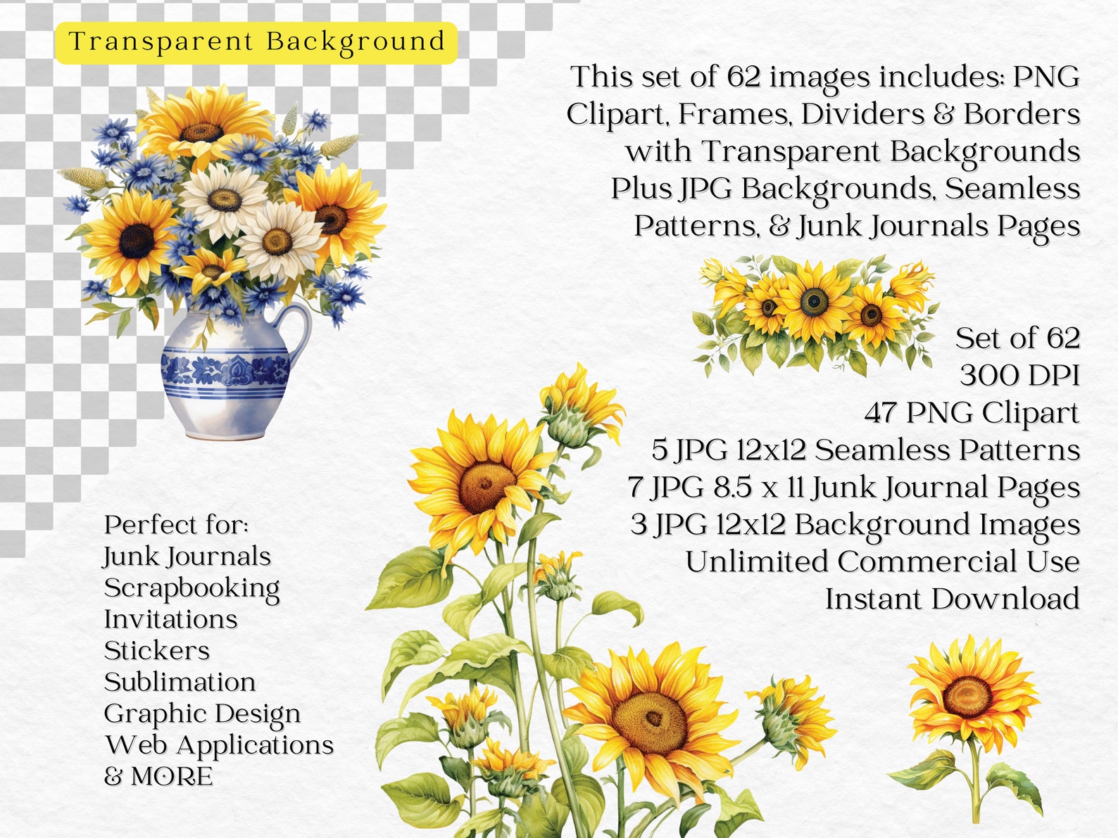 Sunflower Clipart Bundle - 62 High-resolution PNG & JPG Images, High ...