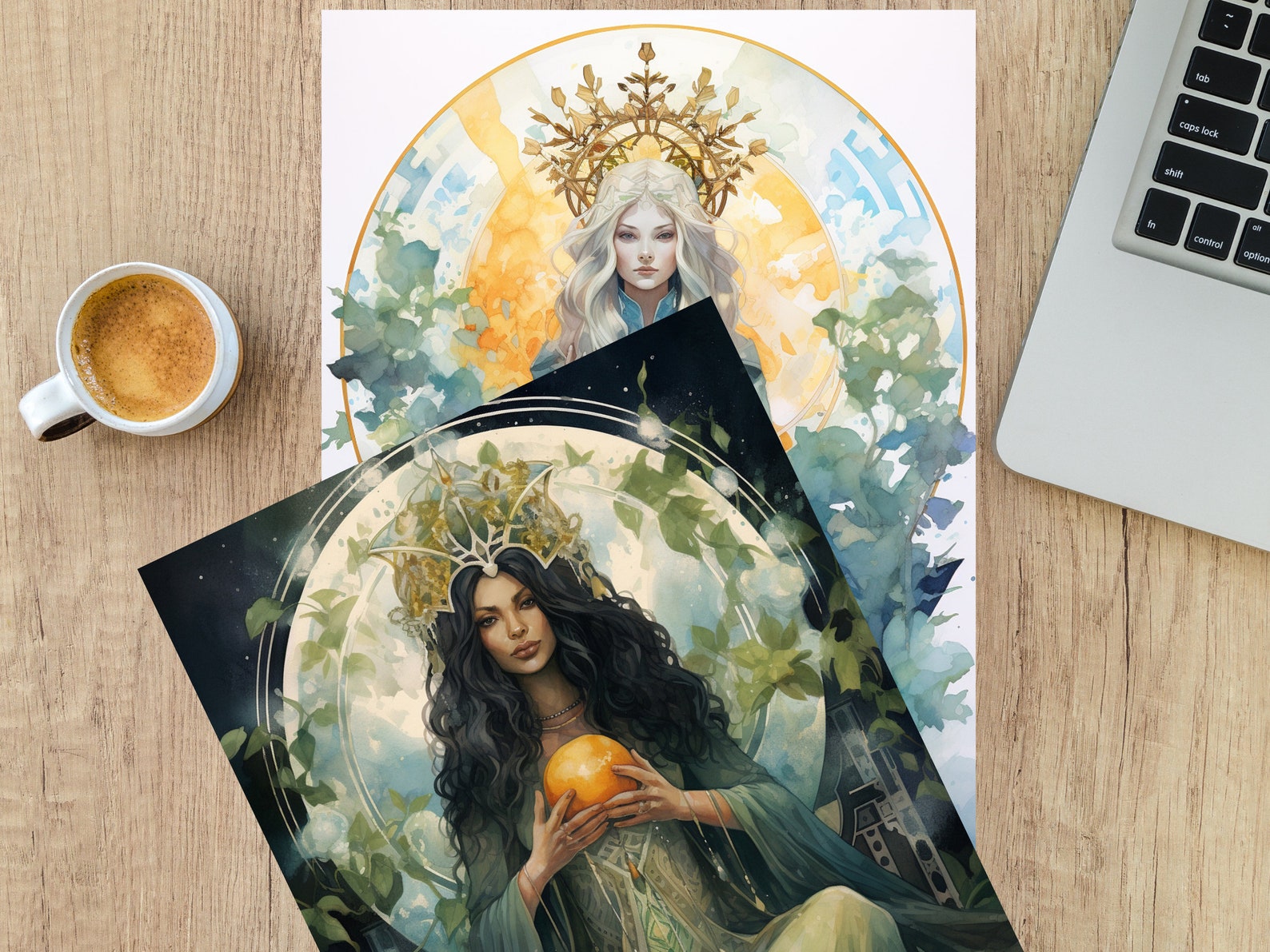 Ethereal High Priestess Art: Watercolor & Ink Mystical Images (digital ...