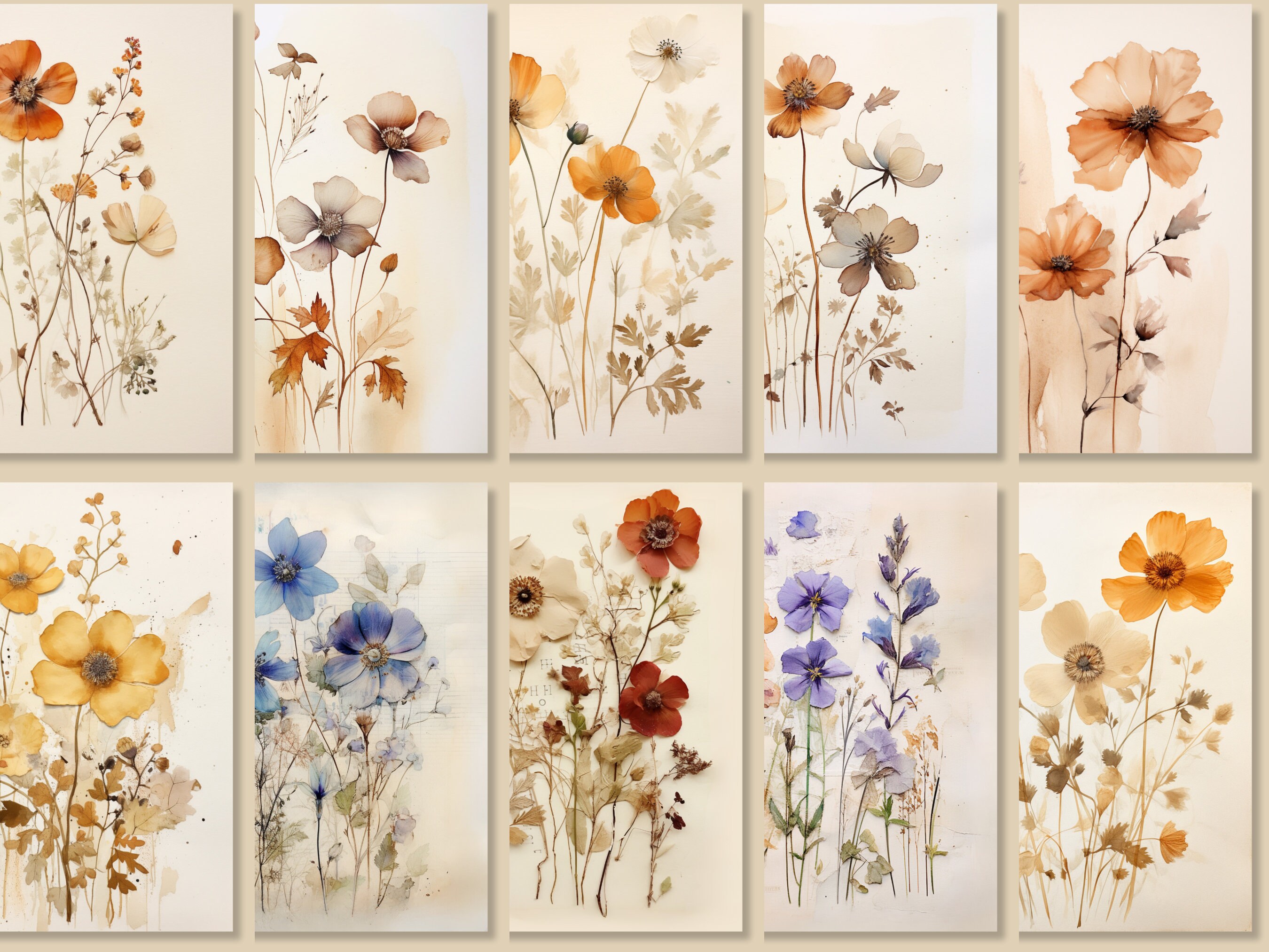 Pressed Flowers Printable Bundle, Botanical Pages, Digital Paper ...