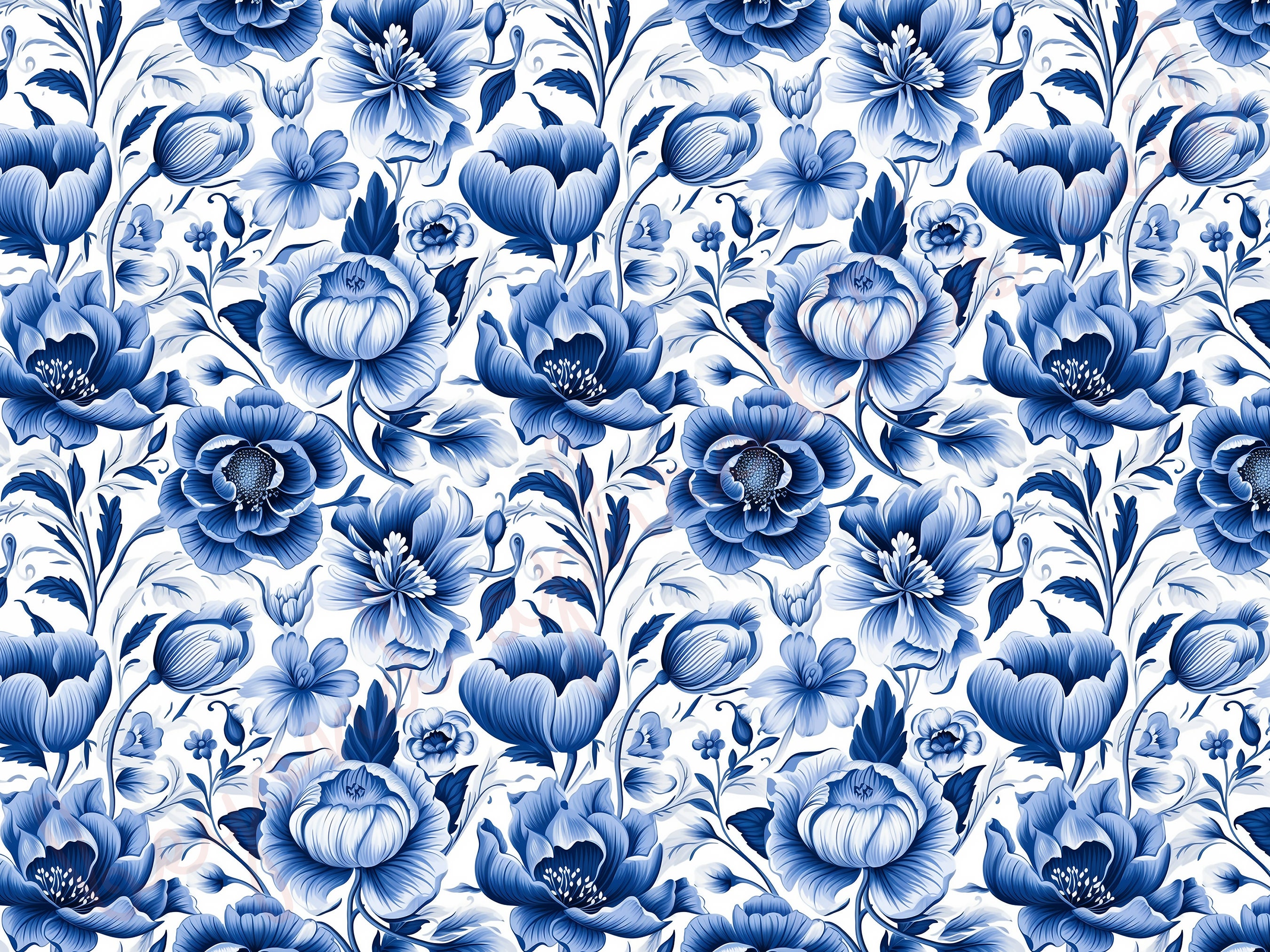 Floral Delft Blue Seamless Patterns - 20 Blue & White Jpgs, 12x12 ...