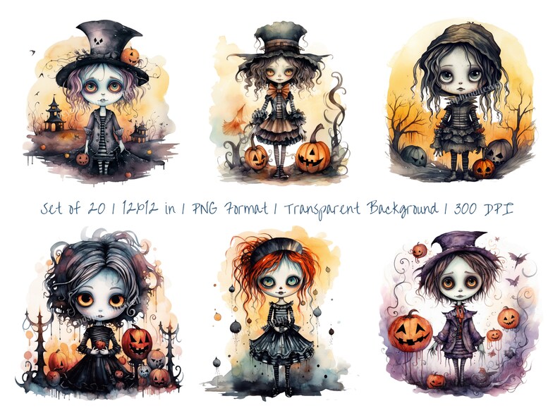 Spooky Cuties Clipart Set 20 PNG Files, Halloween Graphics, 300 DPI ...