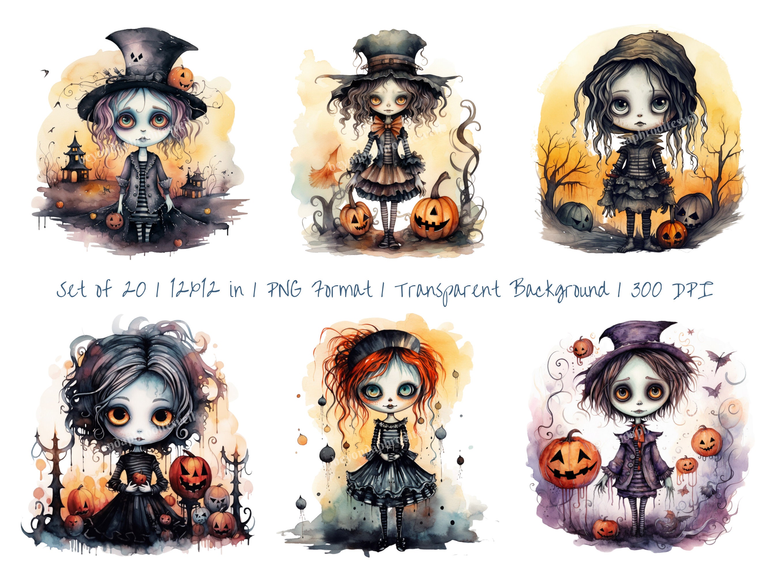 Spooky Cuties Clipart Set - 20 PNG Files, Halloween Graphics, 300 DPI ...