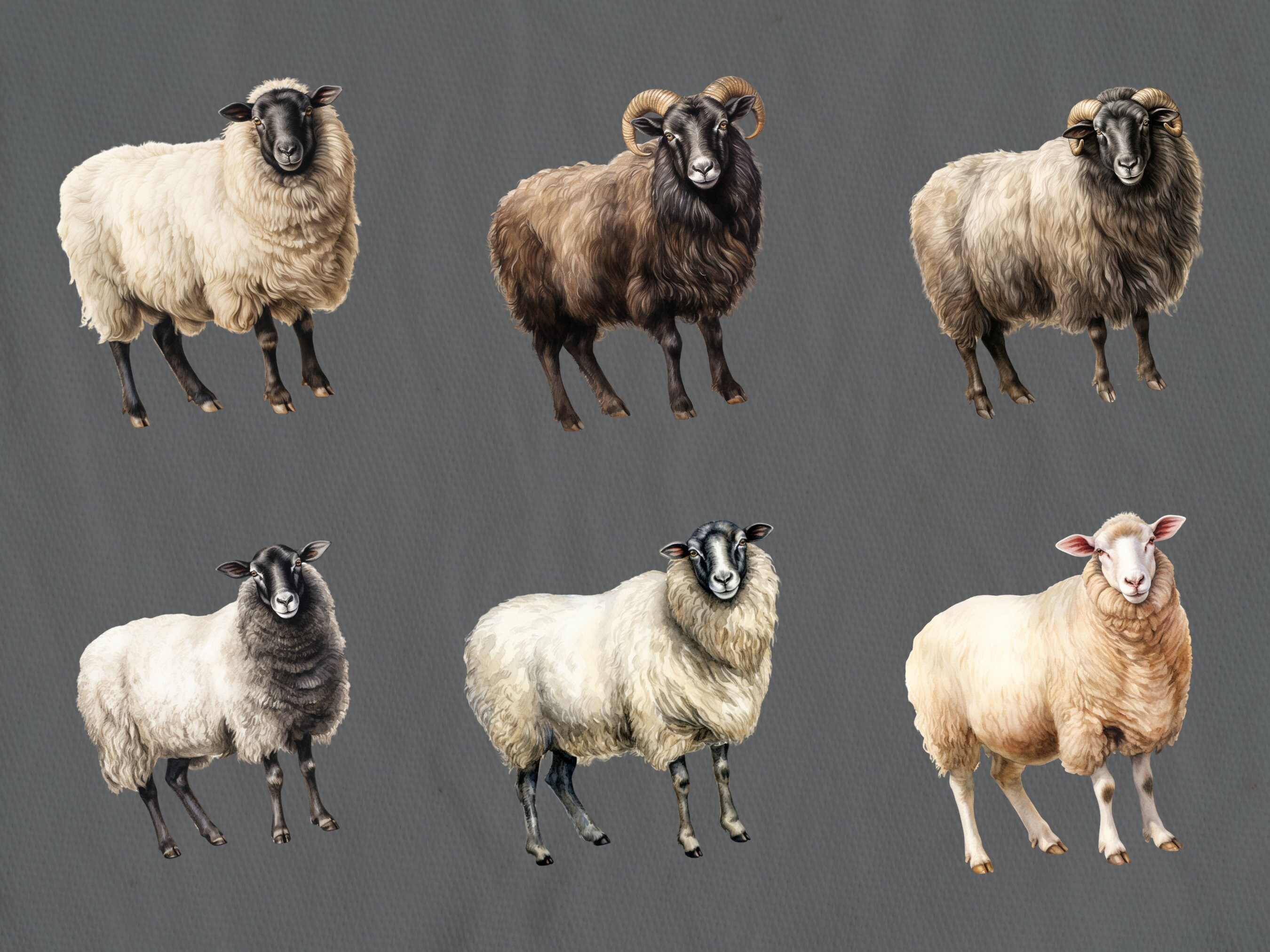 Watercolor Sheep Clipart - 20 PNG Files, 12x12 Inches, 300 DPI ...
