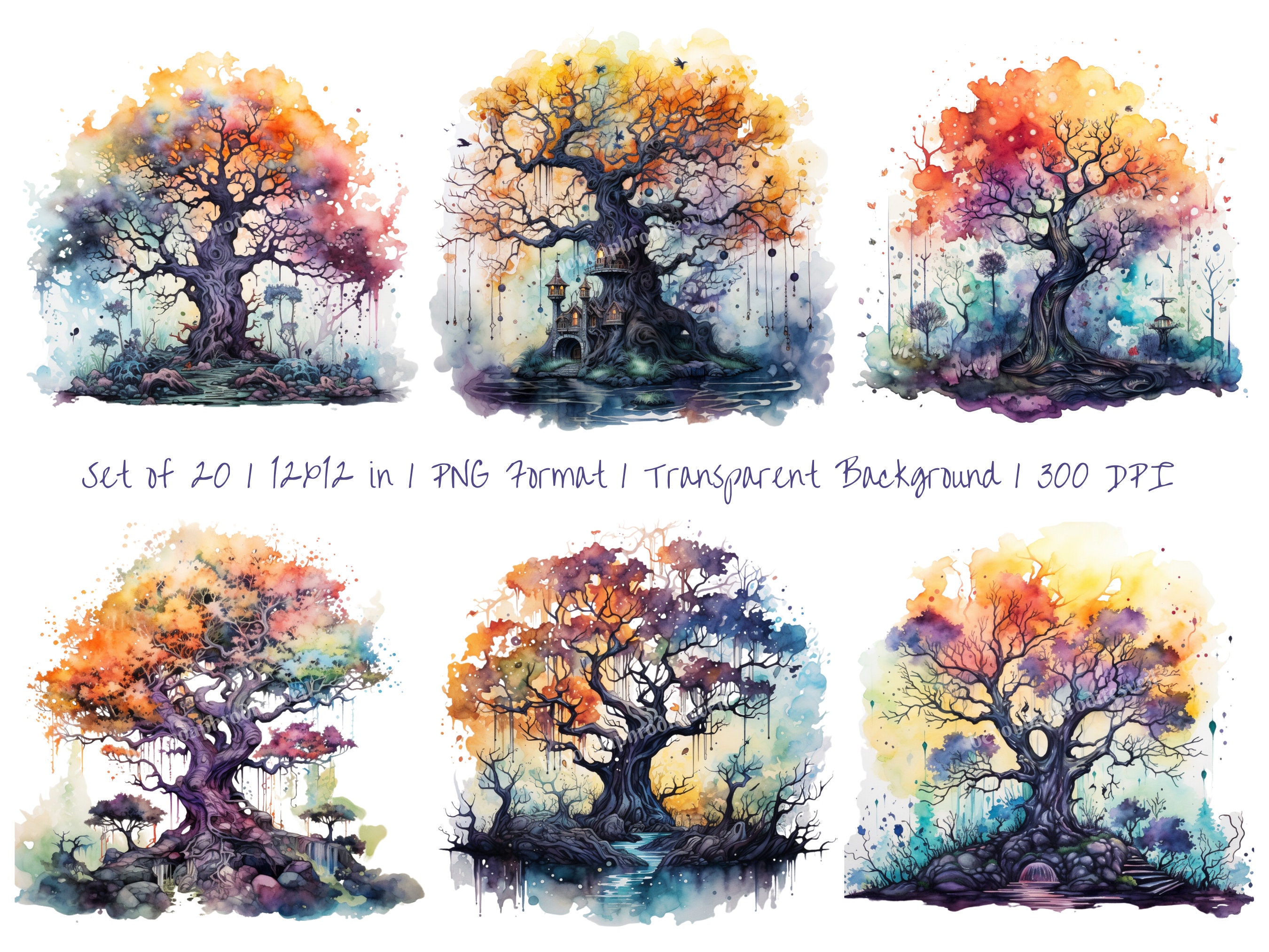Magical Witchy Trees Clipart Set 20 PNG Files, 12x12 Inches, 300 DPI ...