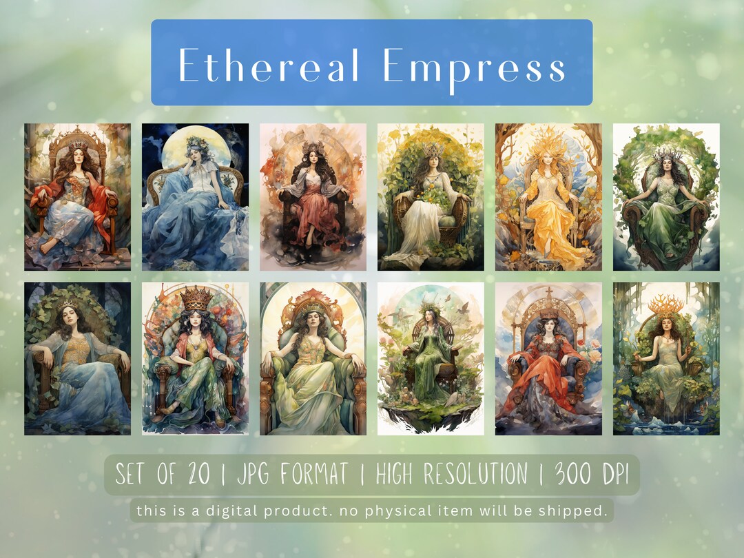Ethereal Empress Set of 20 JPG Watercolor & Ink, Digital Art, Mystical ...