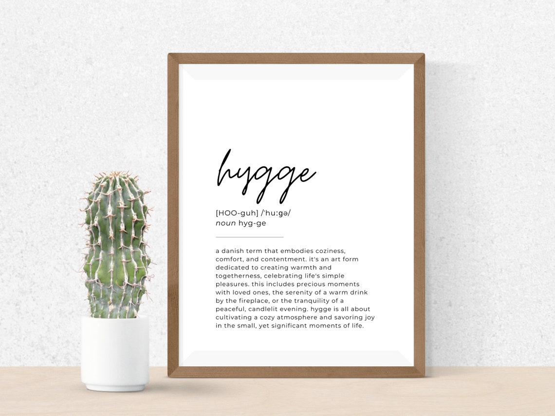 Hygge Definition Printable Wall Art - Black & White, Instant Download ...