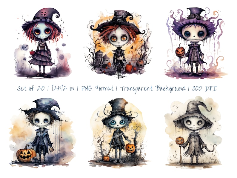 Ghoulish Cuties Clipart Set - 20 PNG Files, Halloween Graphics, 300 DPI ...