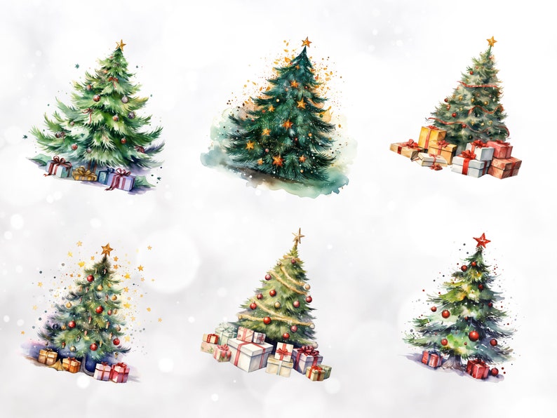 Christmas Trees Watercolor Clipart Set - 20 Pngs, Transparent ...