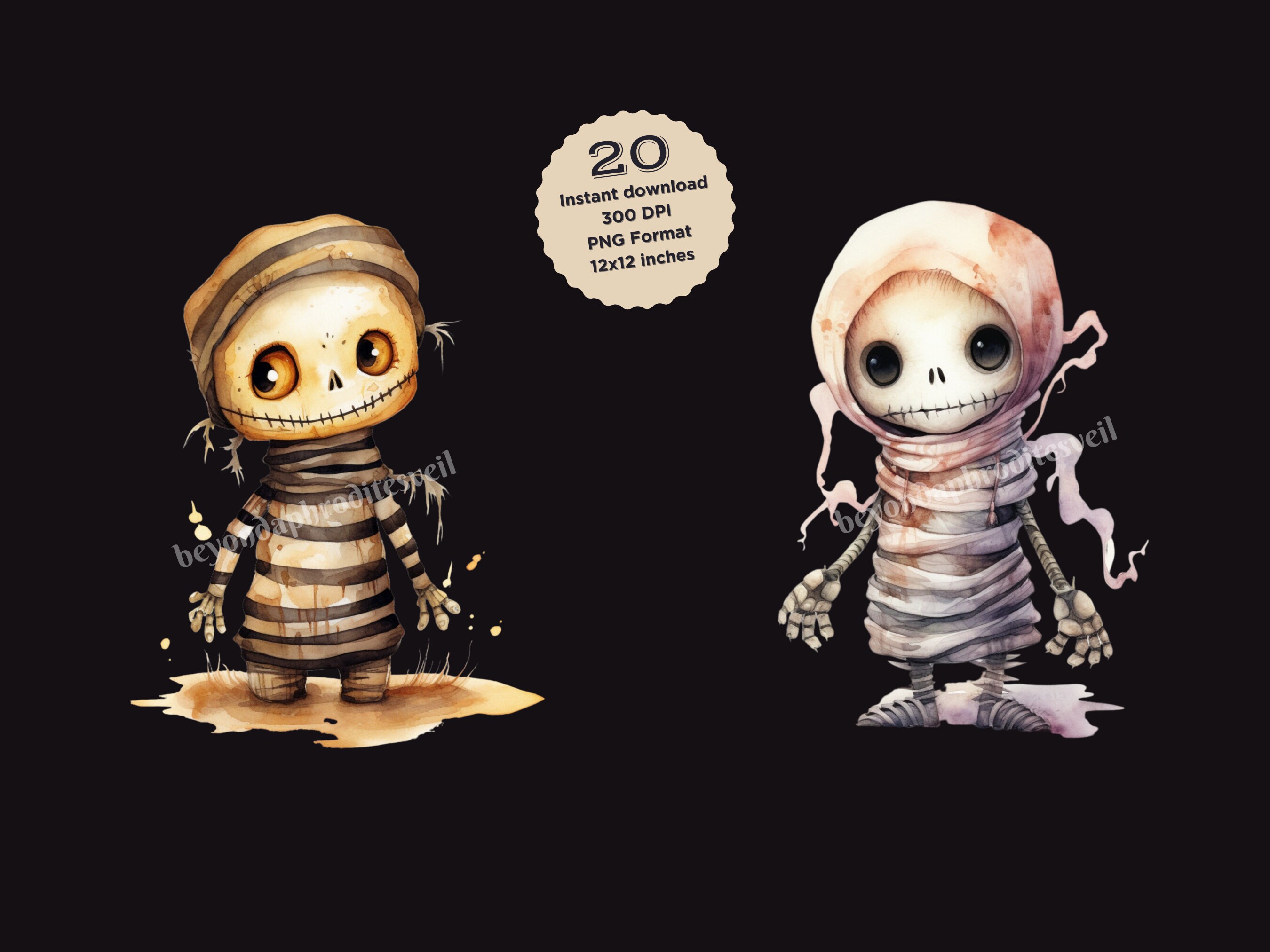 Skeleton Mummy Cuties Clipart Clipart Set - 20 PNG Files, Halloween ...