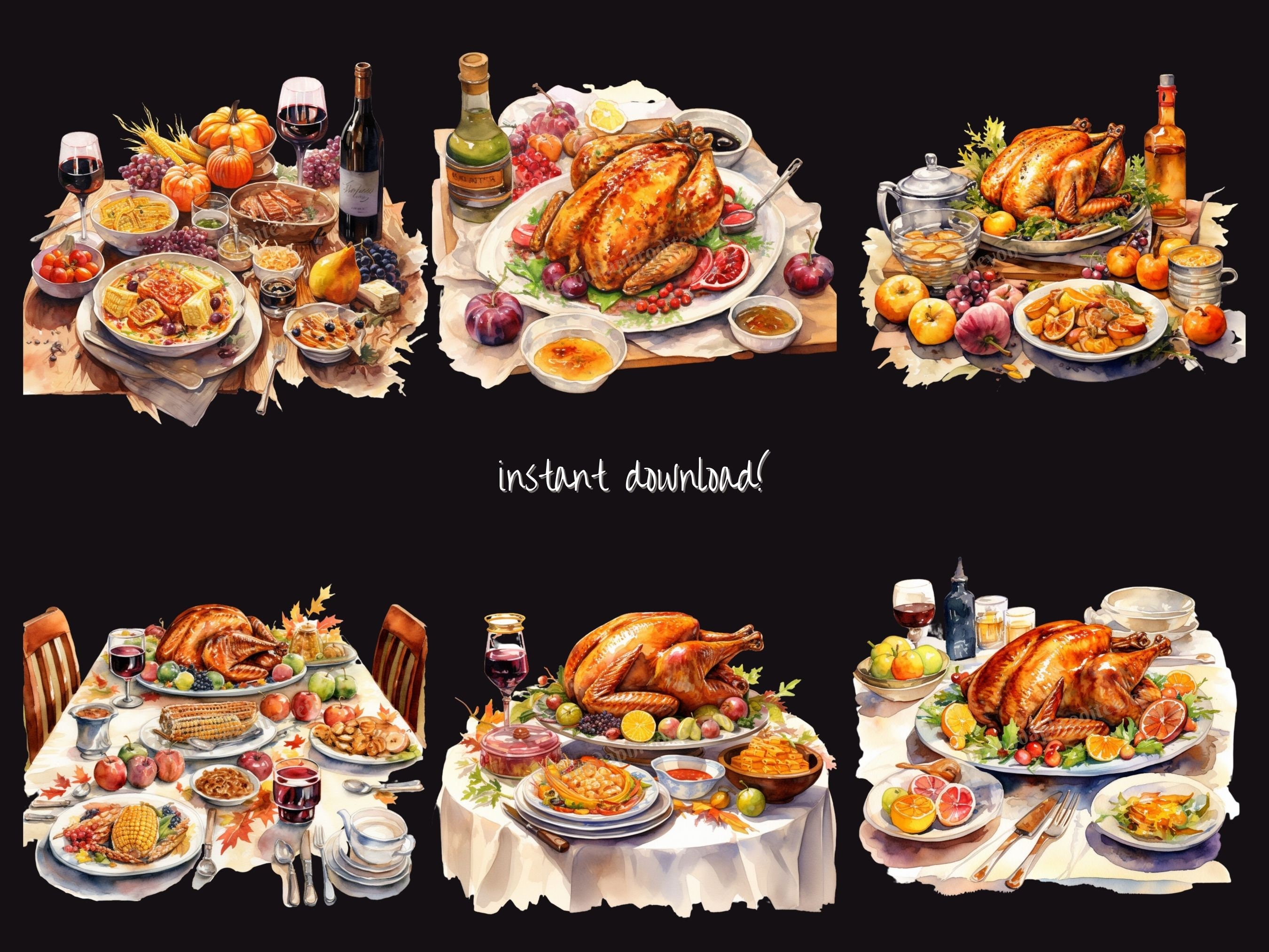 Thanksgiving Dinner Clipart Set 20 PNG Files, 12x12 Inches, 300 DPI ...