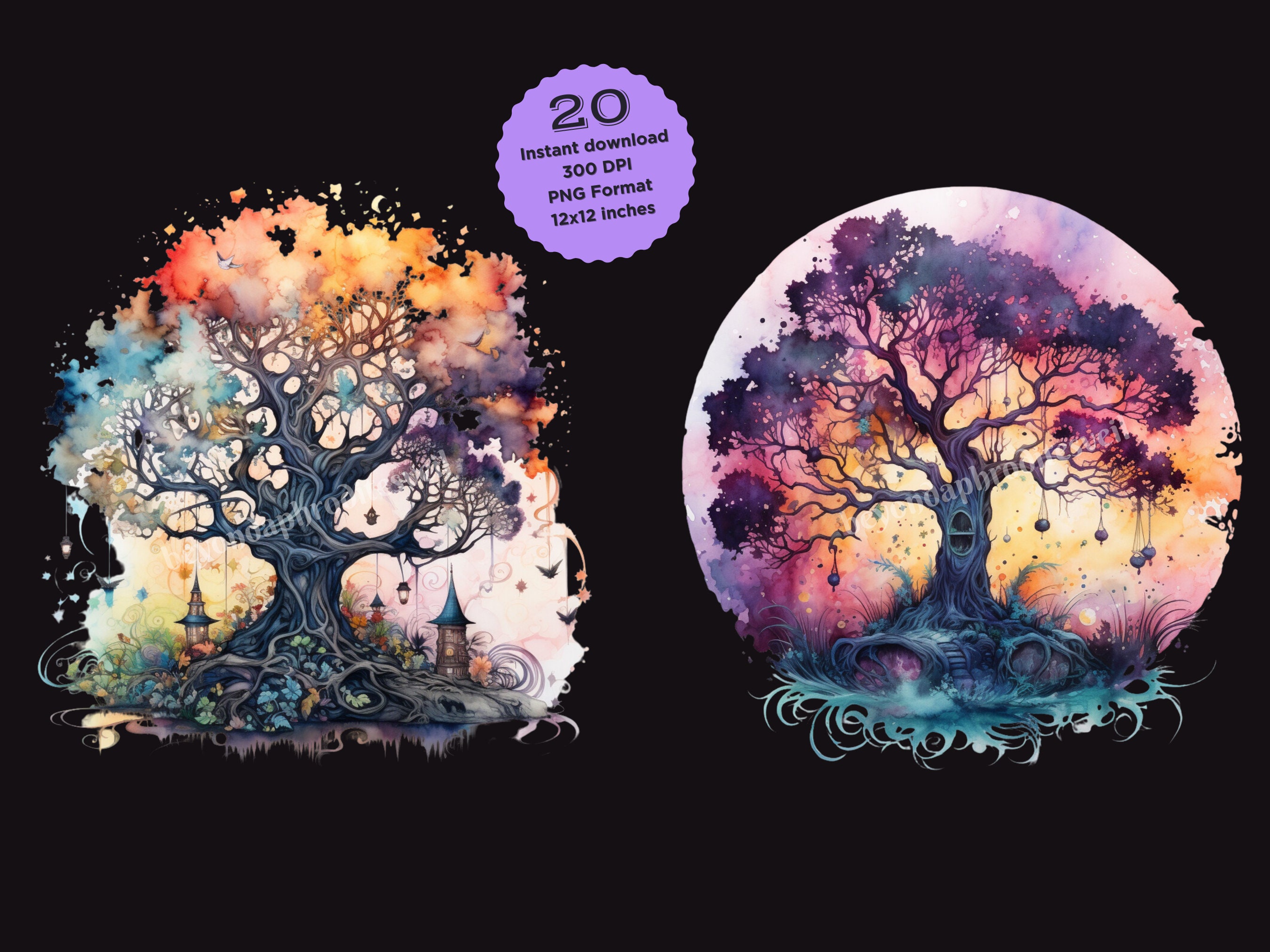 Magical Witchy Trees Clipart Set - 20 PNG Files, 12x12 Inches, 300 DPI - Instant Download - Etsy